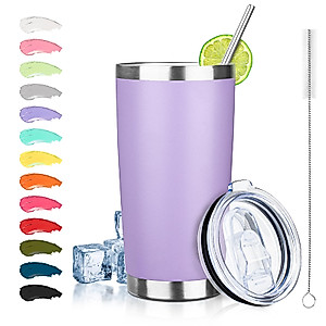 ATIKZHE 20oz Tumbler with Straw and Brush, Stainless Steel Vacuum Insulated tumbler, Double Wall Insulated Coffee Tumbler for Outdoor, Home, Travel,Office (lilac,1pcs)