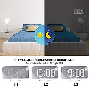 WulaWindy Digital Alarm Clock, Large Mirrored LED Display, with USB Charger, Snooze Function Dim Mode Wall Hanging Beside Desk Clock for Bedroom (White)