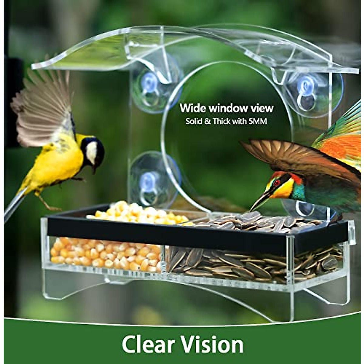 Window Bird Feeders for Outside with Strong Suction Cups Home Bird Feeder, Transparent Bird House Cat Kids and Elderly Viewing Bird Feeder for Window Perch (Polyurethane)