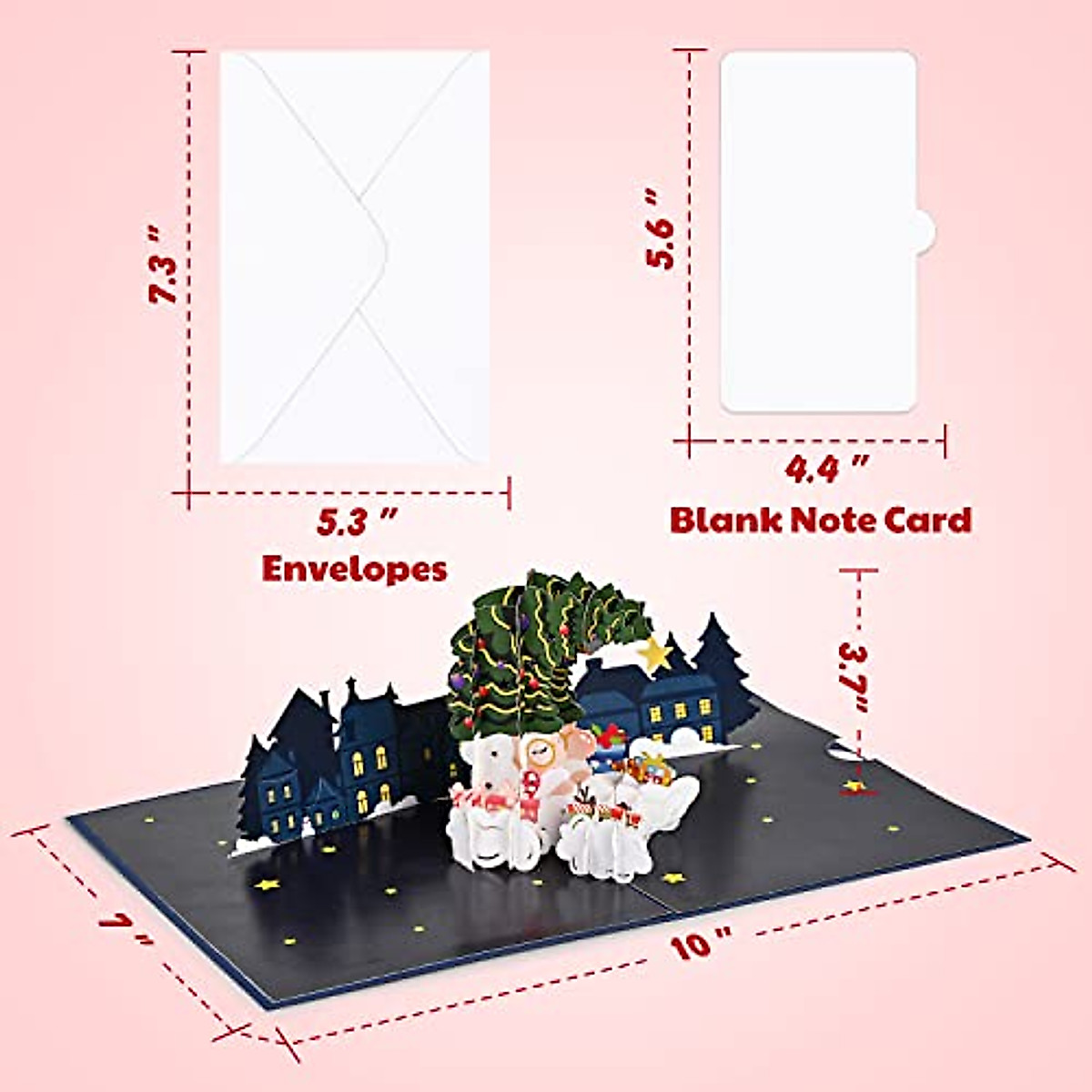 Mocoosy 4 Pack 3D Pop Up Christmas Cards Set, 5" x 7" Xmas Popup Greeting Cards for Kids, Holiday Blank Greeting Cards with Envelopes for Winter New Year Include Gnome Santa Christmas Tree Merry Christmas