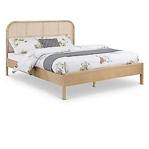 Meridian Furniture SienaNatural-Q Siena Collection Mid-Century Modern Queen Bed with Solid Ash Wood, Rich Natural Finish on Ash Veneer, Natural Cane, 63" W x 85.5" D x 43" H, Natural, Queen