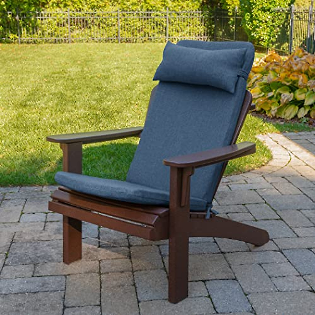 Klear Vu Rumba Adirondack Chair Cushion with Ties and Water-Repellant Fabric for Outdoor Furniture-Includes Seat Pad, Back Pillow and Headrest/Lumbar Support, 3 Piece Set, Indigo