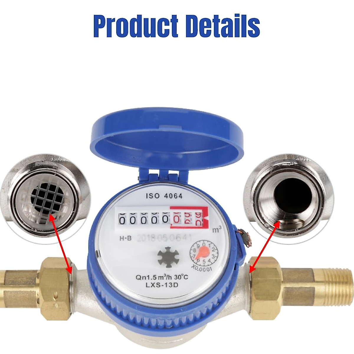 Cold Water Meter, 1/2 inch Thread Water Meter with Fittings and A Protective Cover for Garden and Home Usage