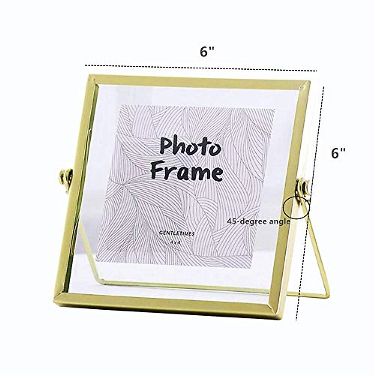 Leoyoubei Gold Floating Glass Frame,Hand-Made,Vintage Style and Real Glass Photo Frame Collection Metal Geometric Picture Frame,Double Glass,Metal Floating Desk Frame 4x4,Can Also Put 5X5 Photo
