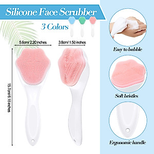 3 Pieces Silicone Face Scrubber, exfoliating Brush, Handheld Silicone Facial Cleansing Brush with 3 Pcs Double Sided Lip Scrub Brush Face Cleansing Brush Tools for Face Skincare(Fresh)