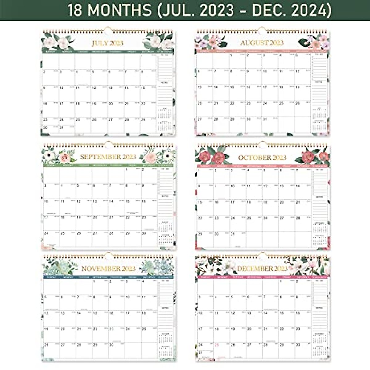 2023-2024 wall Calendar - Calendar 2023-2024 with Julian Date, July 2023 - December 2024, Twin-Wire-Bound, 14.8”x 11.57”, Thick Paper Perfect for Organizing & Planning, 6 Different Background Patterns