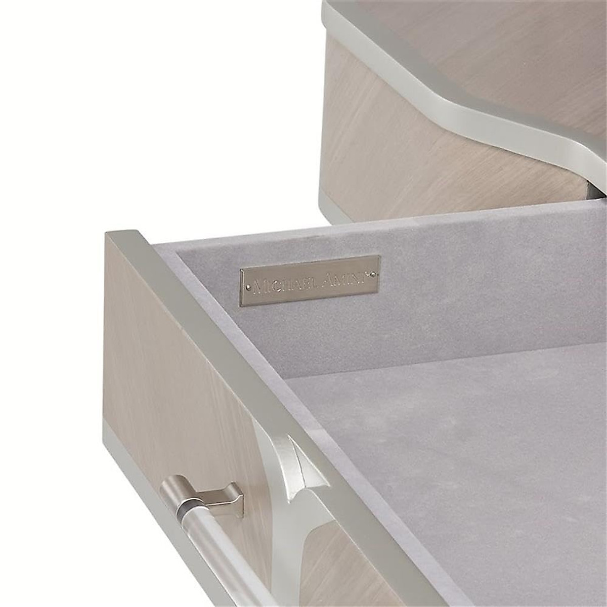 MICHAEL AMINI Lanterna Poplar Wood/Glass Vanity with Mirror in Silver Mist/Beige