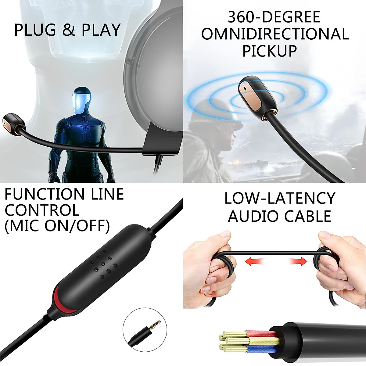Uberwith Boom Microphone Cable Noise-Cancelling Replacement Compatible with Bose QC35 & QC35 II & QC45 Headphones with Mute Switch for PC, Laptop, PS 4/5, Xbox One Controller