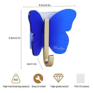 S.T.D Adhesive Hooks，Waterproof Rustproof 4 Colors Acrylic (Frosted) for Hanging Clothes, Towel, Hat, Bags, Key, Coat, Miscellaneous, Hook - Creative Butterfly May at Any Time Change Places（4Pack）