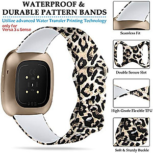 Maledan Compatible with Fitbit Sense & Fitbit Versa 3 Bands Women Girls, Stylish Flower Printed Strap Replacement for Fitbit Versa 3/Versa 4/Sense 2/Sense Smart Watch Accessories, Small Leopard