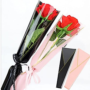 OUKEYI 100 Counts /2 Colors Flower Wrapping Paper Single Rose Packaging Bag,Florist Bouquet Supplies,Waterproof Floral Wrapping Paper for Mother Day Xmas Valentine's Day 17.7 * 5 * 1.6Inch