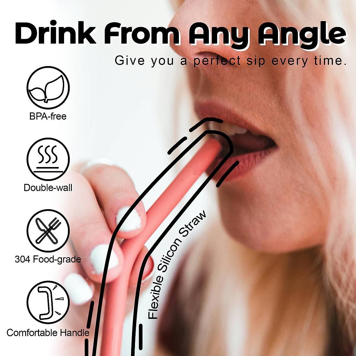 winiwo 40 oz Tumbler with Handle and Straw for Her, Flexible Straw, Insulated Tumbler Cups with Silicone Bottom, Keeps Beverages Cold Up to 24 Hours, Gym/Work/Travel/School/Gift（Christmas Red）