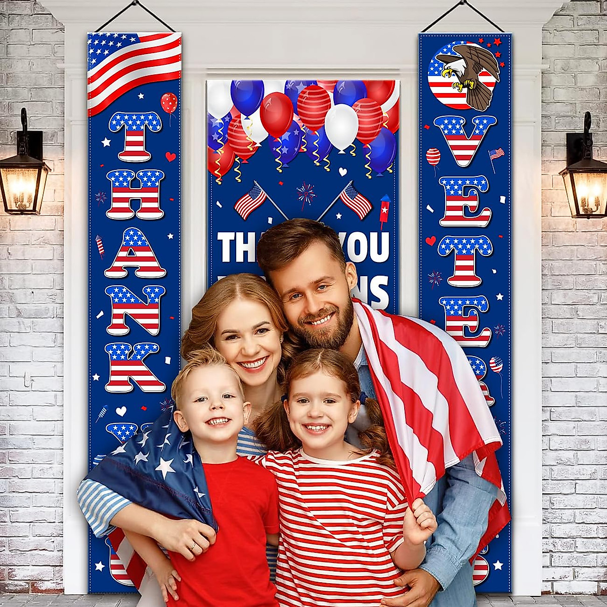 3pcs Memorial Day Decorations Banner Decorations Thanks You Veterans Porch Sign Banner Door Cover Decorations for Welcome Hanging Home Outdoor Indoor Wall Decor