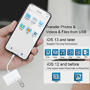 SD Card Reader Adapter for iPhone, Lightning to Camera Memory Card Reader, 4 in 1 iPhone Card Reader USB Camera Adapter, Lightning USB OTG Adapter TF Card Reader for iPhone 14/13/12/11/X/8/7/iPad
