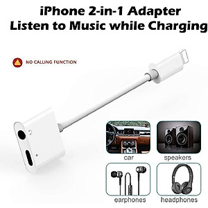 Lightning 2-in-1 iPhone Audio Adapter, 3.5mm Headphone and Lightning Charger Adapter for 8/8 Plus iPhone 7/7 Plus 10 iPad iPod Earphone Adapter Aux Audio Supports iOS 11, Great with Car and Home Audio