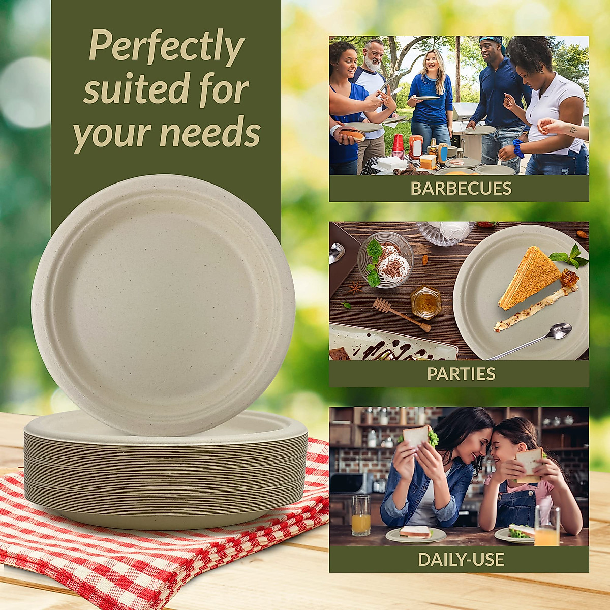 Reli. Compostable Paper Plates 9 Inch (140 Pack Bulk) | Brown Disposable Plates 9" | Heavy Duty Paper Plates, Eco-Friendly | Made of Sugarcane Fibers/Bagasse - Biodegradable | Microwavable (Natural)