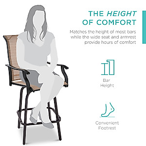 Best Choice Products Set of 2 Swivel Barstools, Bar Height Outdoor Chairs, 360 Rotating Patio Bar Stools w/All-Weather Mesh, 300lb Capacity - Tan