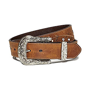 Ariat Women's Floral Stitch Berry Concho Belt, Brown, Large