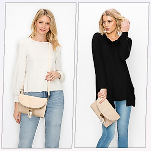 Solene Women's Envelop Clutch Crossbody Bag With Tassels Accent (WU075-Nude)