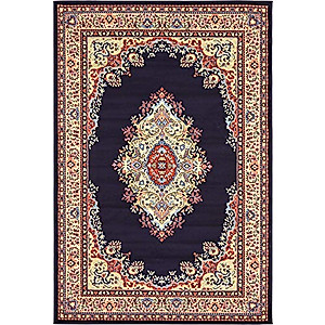 Unique Loom Reza Collection Traditional Persian Style Area Rug, 6 x 9 ft, Navy Blue/Ivory