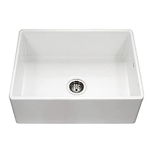 Houzer Platus Fireclay Series Farmhouse Sink - 30 Inch Undermount Apron Front Farm Sink with Single Bowl for Kitchen, Durable, Chip and Crack Resistent, Essential for Home or Apartment - PTS-4100 WH