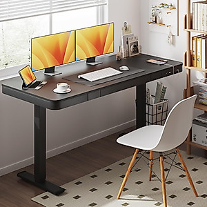 Shahoo Electric Standing Desk with Drawer, 55 x 24 inches with USB Charging Ports, Height Adjustable for Home & Office, Black