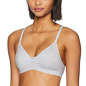 Hanes womens Ultimate Wireless Moisture-Wicking Fabric, Our Best T-Shirt Convertible Wirefree Back Lace Bra, Sterling Grey Heather Print/White, Large