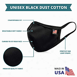 MEGLIO Cotton Mask Reusable Washable Double Layered made in USA with flag label Pack of 2 (Black)