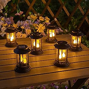 Beautyard Outdoor Solar Candles Lights Flickering Decorative Lantern Stake Lighting for Garden, Backyard, Lawn, Pathway, Patio Accessories and Decor ( 6 Pack , Black )