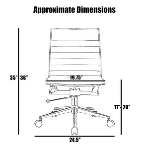 2xhome - Mid Back Height Modern Office Arm Chair, Ribbed PU Leather Seat with Swivel Tilt Adjustable Chrome Base - Executive Conference Room Task Chair (Black)
