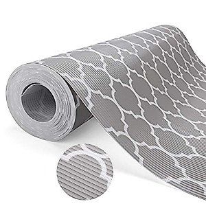 Glotoch Shelf Liners for Kitchen Cabinets 12” x 20FT-Non Adhesive Cabinet and Drawer Liner Roll for Fridge/Wire Shelf/Glass Shelves, Double Sided Non-Slip Durable and Strong, Quatrefoil Gray