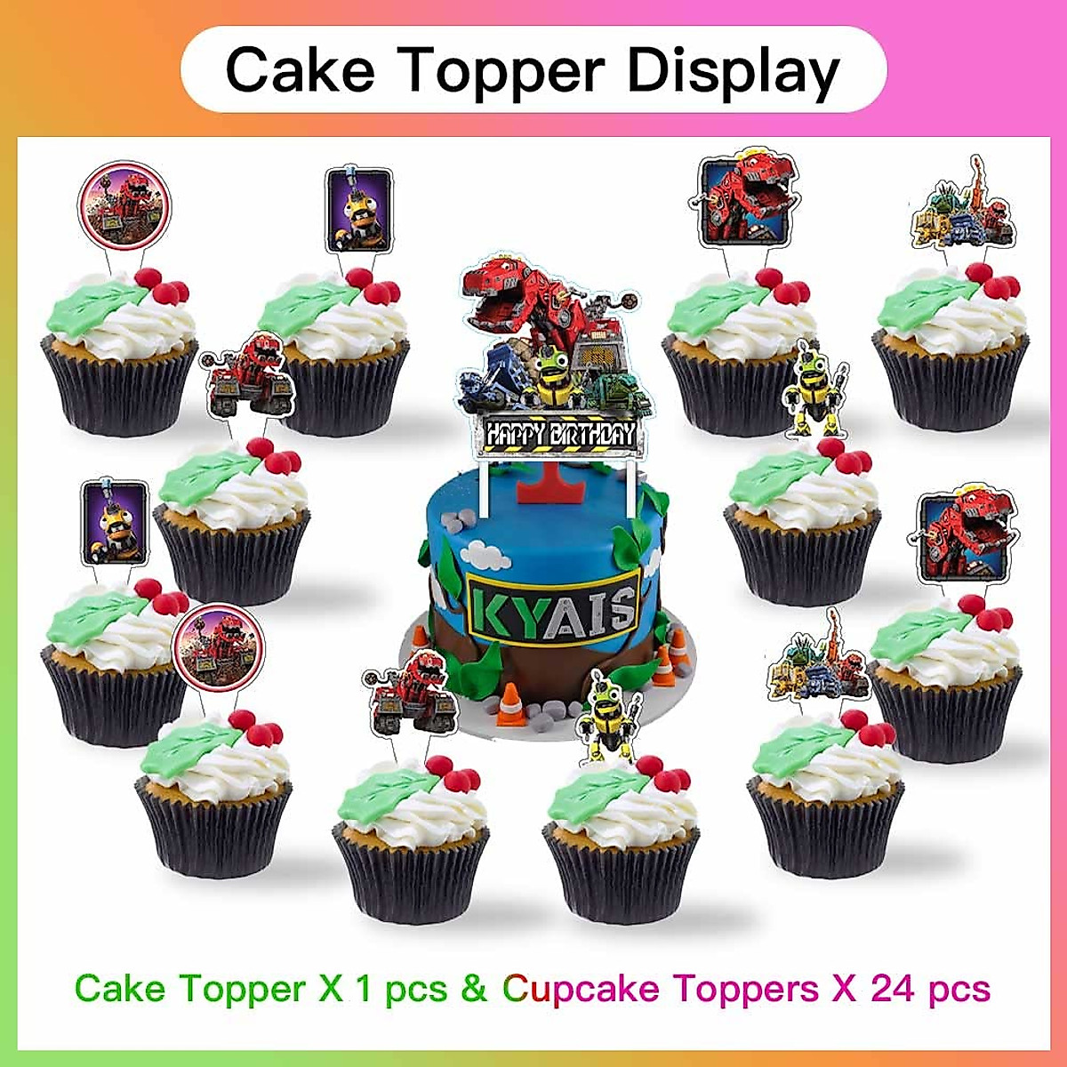 Dinosaur Truck Dinotrux Party Supplies Plates Decorations Birthday Cake Topper Banner Decor Backdrop Balloons