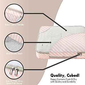 OlarHike Travel Essentials ALL INCLUDED 10 Set Sturdy Packing Cubes for Suitcases, UPGRADED Anti-Tear Stitching, NEW Improved Luggage Packing Organizers for Travel Accessories(Pink stripes)