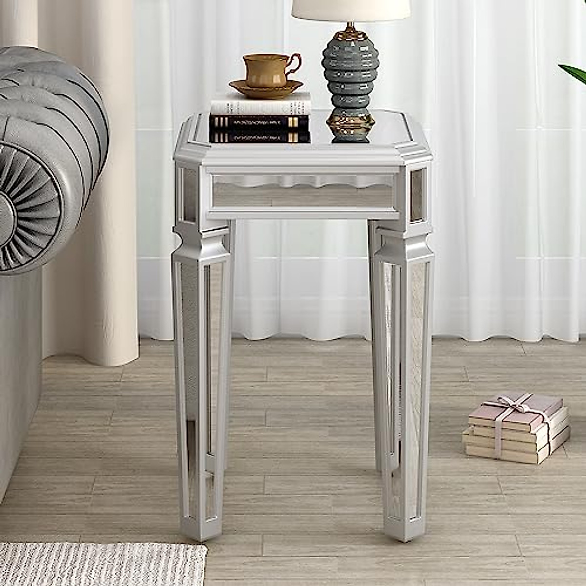 Modern Glass Mirrored End Table with Adjustable Legs, Versatile Design Sleek Corner Table Side Table with Waterproof Surface, Luxury Exterior for Living Room, Bedroom