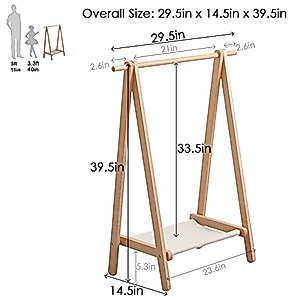 VOGUSLAND Dress up Rack, Child Garment Rack, Kids Clothing Rack with Storage Shelf (Natural Beech, 29.5" L x 14.5" W x 40" H)