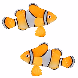 LDEXIN 2 Pack Silicone Artificial Aquarium Floating Clownfish Decoration Fish Tank Decor Underwater Saltwater Fake Fish Glowing Ornament