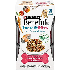 Purina Beneful Small Breed Wet Dog Food With Gravy, IncrediBites with Real Salmon - 3 oz. Cans 3 Count (Pack of 8)
