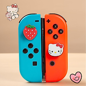 PERFECTSIGHT Switch Thumb Grips Caps, Cute Kitty Joystick Caps for Nintendo Switch/Lite/Switch OLED, 4 PCS Thumbstick Cover, Analog Stick Button Cover for NS Joycon Controller Accessories,Strawberry