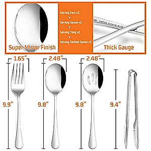 Large Serving Utensils Set of 8, E-far Stainless Steel 9.8 Inch Serving Spoons Slotted Spoon, 9.9 Inch Serving Fork, 9.4 Inch Serving Tong for Buffet Catering Banquet, Mirror Finish & Dishwasher Safe