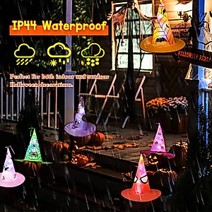 Party Hats Lights Witch Hats Decorations, 6pcs Hanging or Wearing Hat Lights Waterproof Witch Hats Decor for Halloween Party Home Garden Yard Decoration