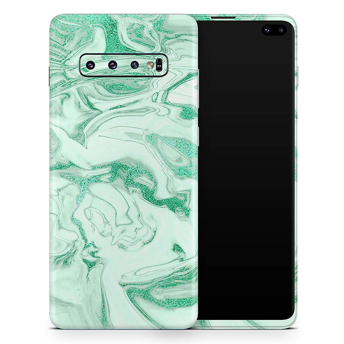 DesignSkinz Mint Marble & Digital Gold Foil V6 Protective Vinyl Decal Wrap Skin Cover Compatible with The Samsung Galaxy S20 (Screen Trim & Back Glass Skin)