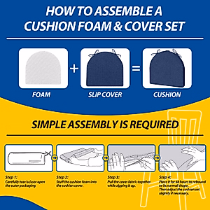 AAAAAcessories U-Shaped Chair Cushions for Dining Chairs with Ties and Removable Cover, 2" Thick Dining Kitchen Chair Pads, Indoor Dining Room Chair Cushions, 17" x 16", 4 Pack, Blue