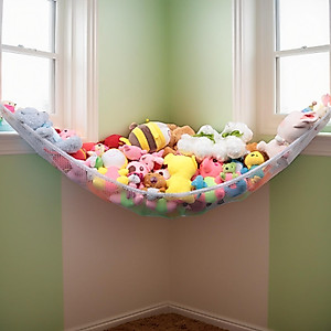 Huijukon Stuffed Animal Storage Hammock - Extra Large Toy Hammock for Stuffed Animals - Teddy Net Hammock Toy Net Organizer Holder for Stuffies Plushies - Kids Room Decor Nursery Storage (White)