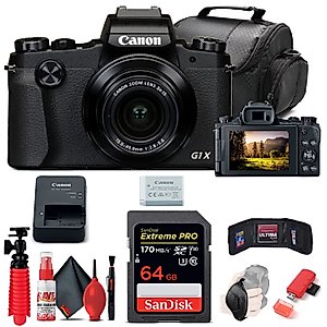 Canon PowerShot G1 X Mark III Digital Camera (2208C001), 64GB Memory Card, Card Reader, Deluxe Soft Bag, Flex Tripod, Hand Strap, Memory Wallet, Cleaning Kit (Renewed)