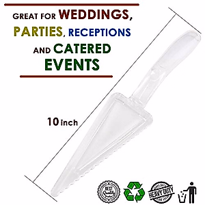 [6 Pack] 10 Inch Plastic Pie Server - Clear Disposable Cake Servers and Cutter Utensil, Heavy Duty Spatula for Serving Platter, Cutting Dessert, Pizza Pastry Slicer, Kitchen Knife and Wedding Flatware