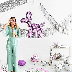 6 Pack 10 Feet Silver Foil Fringe Garland Metallic Tinsel Streamers Banner Wall Hanging Fringe Curtain Backdrop Banner for Parade Floats, Bachelorette, Wedding, Birthday Party Decorations