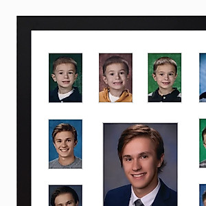 Americanflat 13.5x18 School Picture Frame Pre-K to 12 - Fits Twelve 2.5x3.5 Photos and One 5x7 Picture or Use as One 13.5x18 Frame - Signature Collection - K-12 Picture Frame for Wall Display - Black