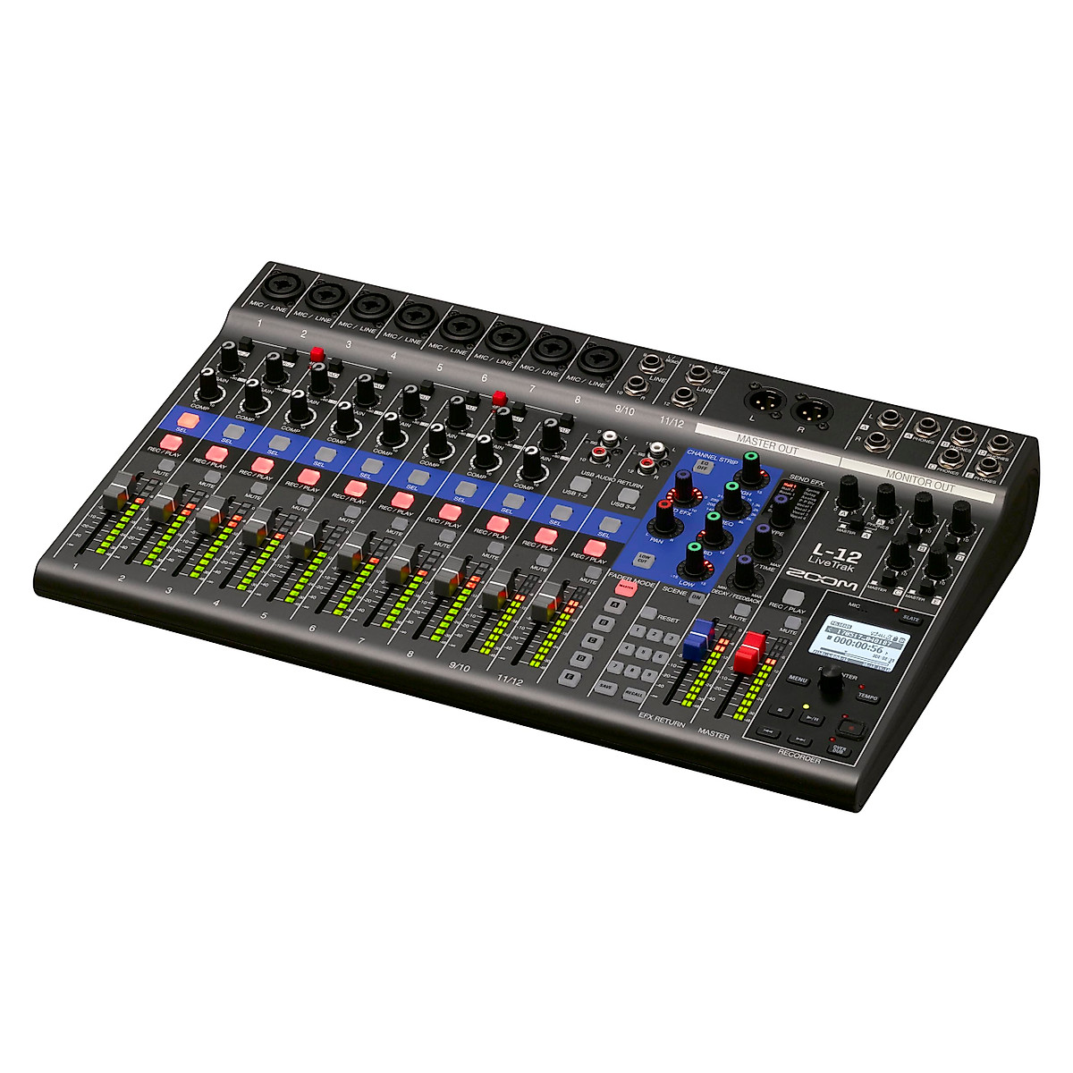 Zoom LiveTrak L-12 Digital Mixer & Multitrack Recorder, for Music, Podcasting, and More, 12-Input/ 14-Channel SD Recorder, 14-in/4-out USB Audio Interface, 5 Powered Headphone Outputs