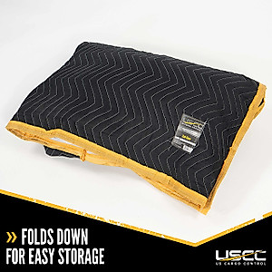 US Cargo Control Heavy Duty Quilted Cover for Chair/Recliner - Black/Yellow Furniture Pad for Moving and Storage - 39 Inches x 46 Inches - Cotton/Polyester Blend - 9 Pounds - Washable, Reusable