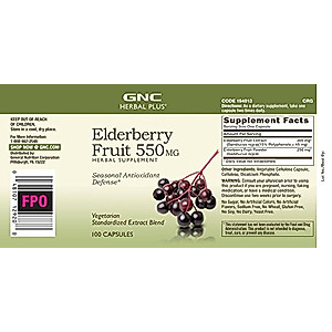 GNC Herbal Plus Elderberry Fruit 550mg, Capsules, 100 ea